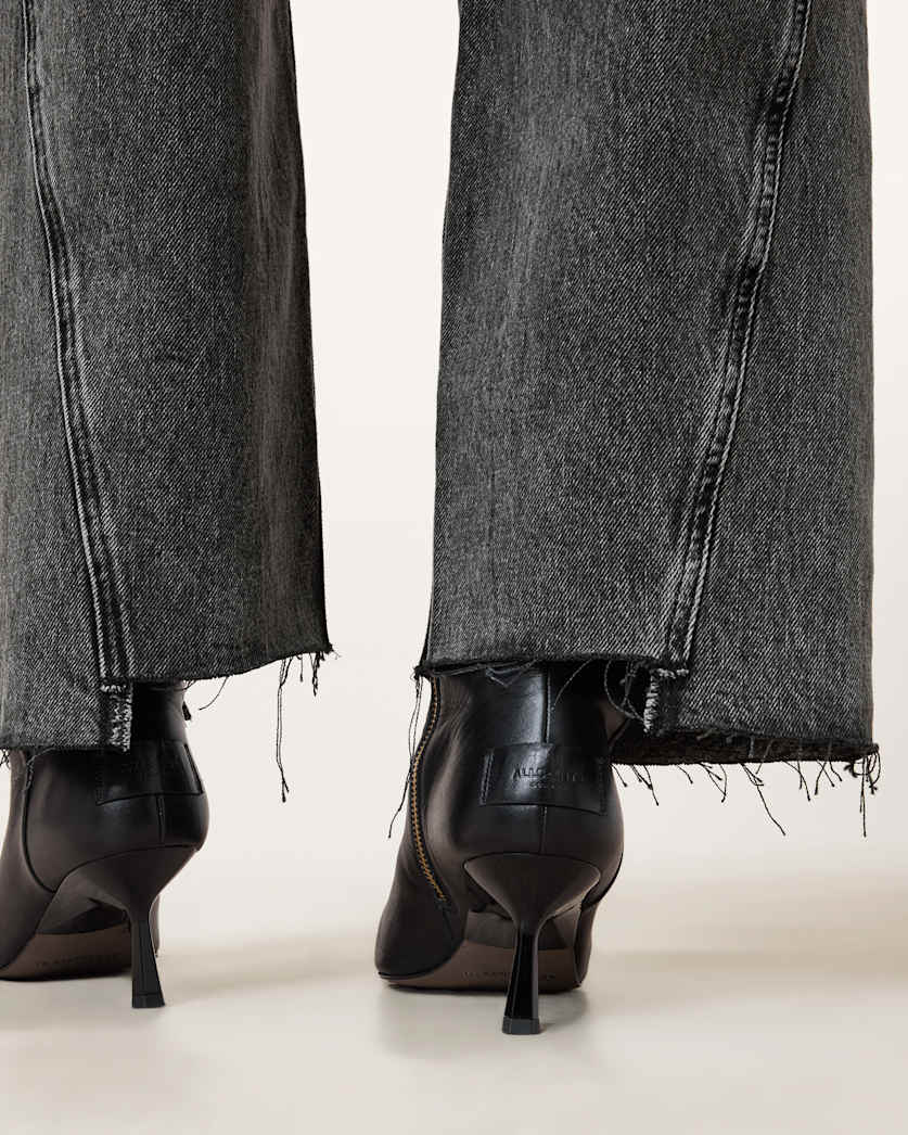 Fox Asymmetric Hem Wide Leg Denim Jeans Washed Black | ALLSAINTS